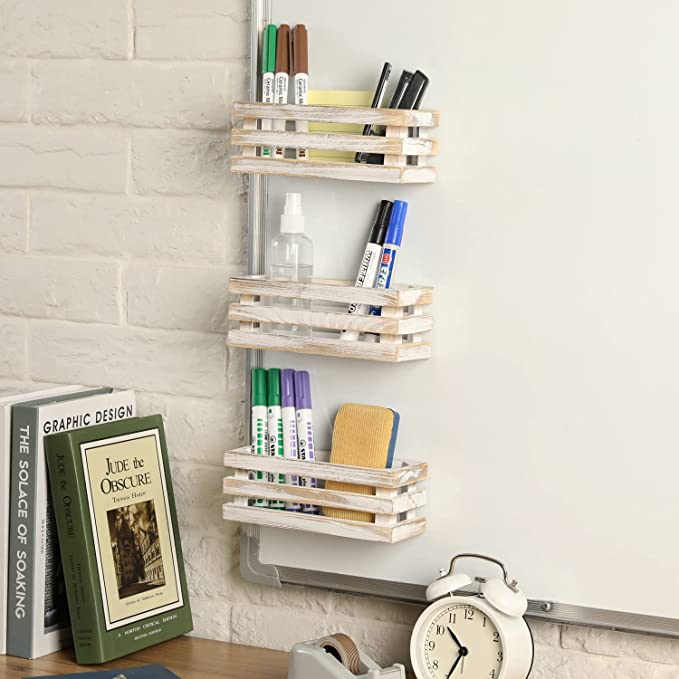 7 Inch Whitewashed Wood Magnetic Office Supplies Storage Crates,Whiteb ...