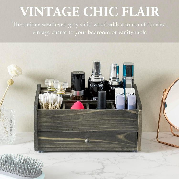 6 Compartment Gray Wood Modular Vanity Storage Box, Tabletop Angled Ca ...