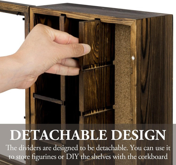 Rustic Burnt Solid Wood Shadow Box for Collectibles with Cork Back, Hi ...