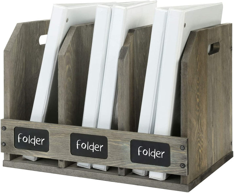 3 Compartment Gray Wood Office File Holder, Document Organizer with Ch ...