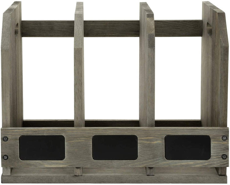 3 Compartment Gray Wood Office File Holder, Document Organizer with Ch ...