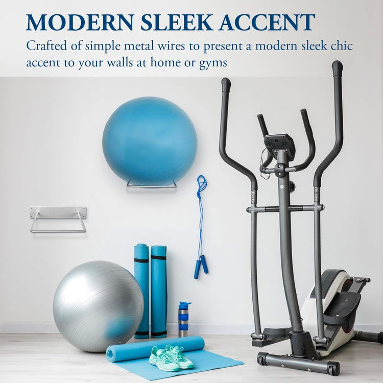 Silver Tone Metal Wire Wall Mounted Large Stability Ball Storage Rack ...