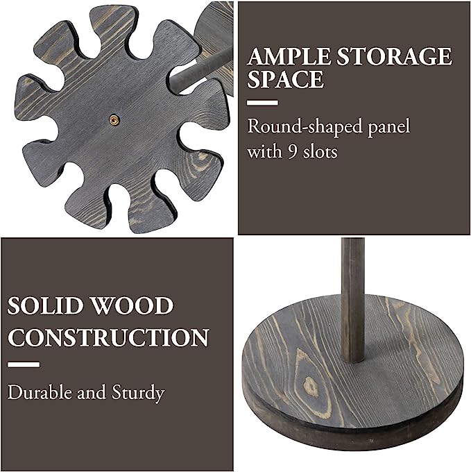 Weathered Gray Baseball Bat Holder Display Rack, Round Wood Freestandi ...