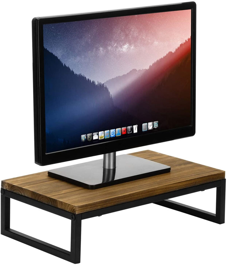 Brown Wood and Black Metal Computer Monitor Display Stand Riser for De ...