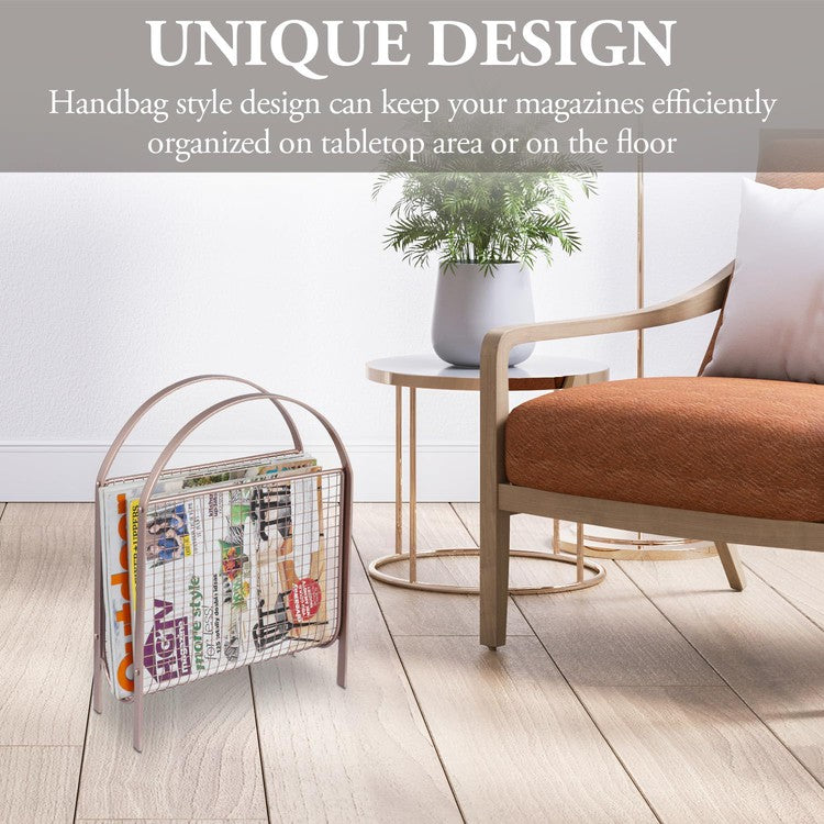 Freestanding Rose Gold Tone Metal Wire Mesh Magazine Rack, Magazine an ...