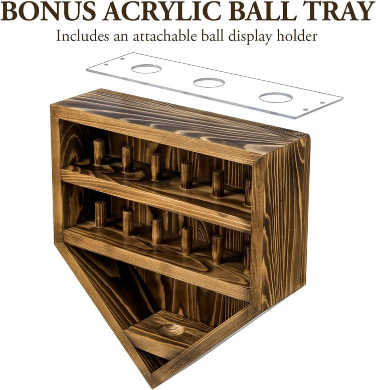 Wall Mounted Brown Wood Baseball Diamond Championship Ring Display Cas ...