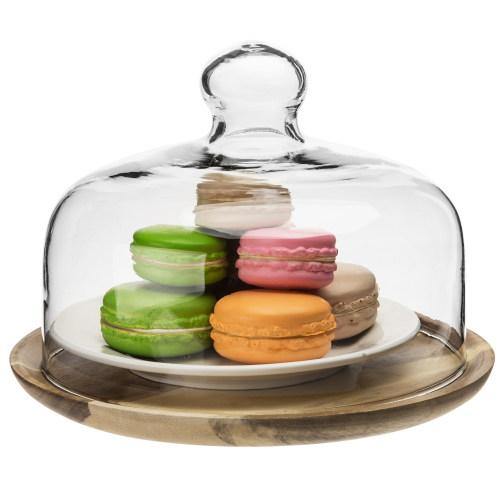 Small Glass Dessert/Cheese Cloche with Acacia Wood Serving Tray – MyGift