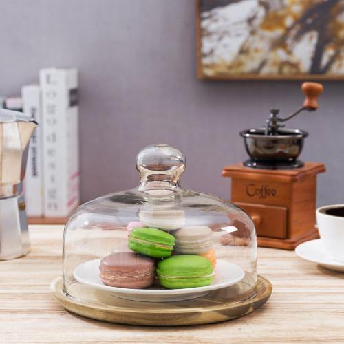 Small Glass Dessert/Cheese Cloche with Acacia Wood Serving Tray – MyGift