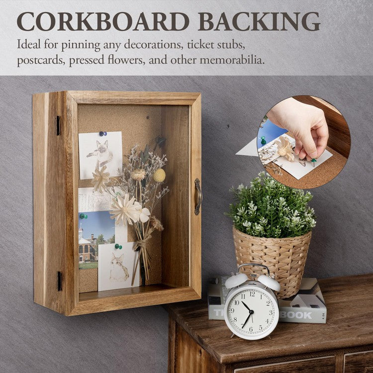 Wall Mounted Brown Wood Shadow Box, Display Case with Clear Acrylic Fr ...