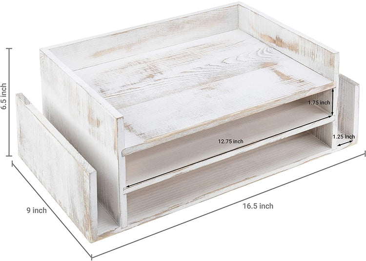 3-Tier Whitewashed Wood Office Desktop File & Document Tray and Mail S ...