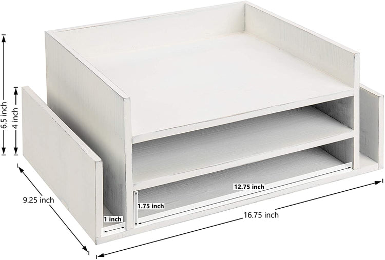 3-Tier Vintage White Wood Office Desktop File & Document Tray and Mail ...