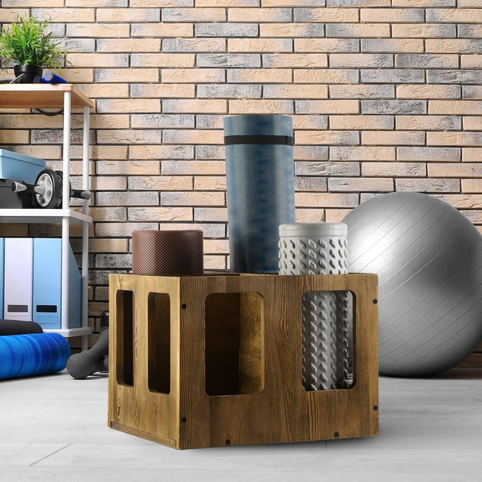 Brown Wood Foam Roller Storage Organizer, Wall Mounted or Freestanding ...