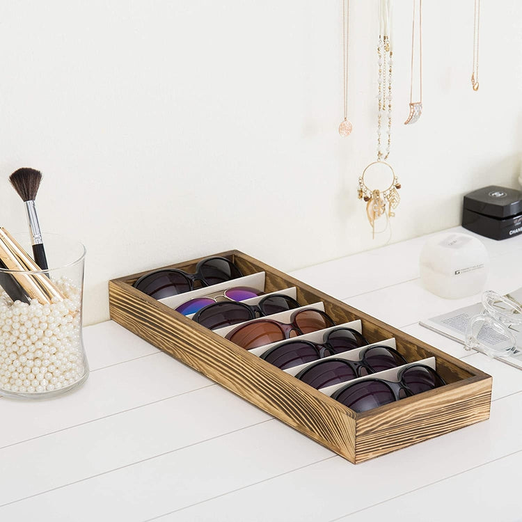 7 Compartment Modern Wood Glasses/Eyewear Storage Organizer, Open Top ...