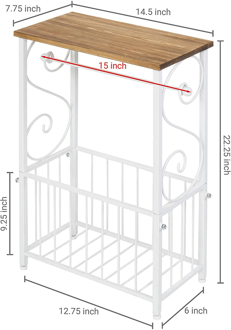 Brown Wood, White Metal Scroll Bathroom Storage Table with Dual Toilet ...