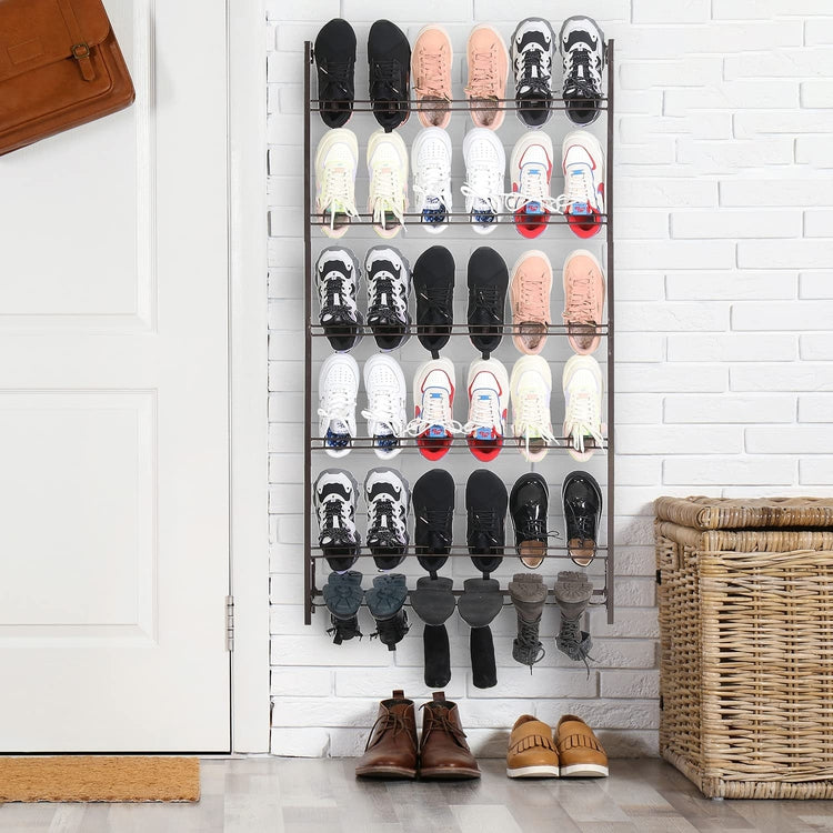 5-Tier Wall Mounted Dark Brown Metal 18 Pair Boot and Shoe Storage Rac ...