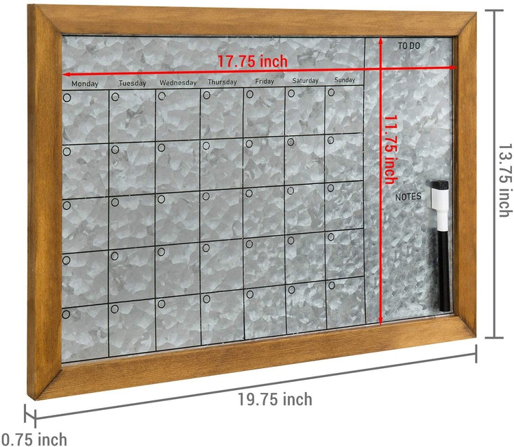 Wall Mounted Galvanized Silver Metal Dry Erase Board Calendar with Bro ...