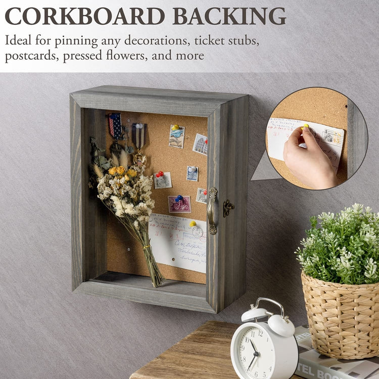 11x14 Gray Wood Shadow Box with Cork Backing, Wall Mounted Display Cas ...