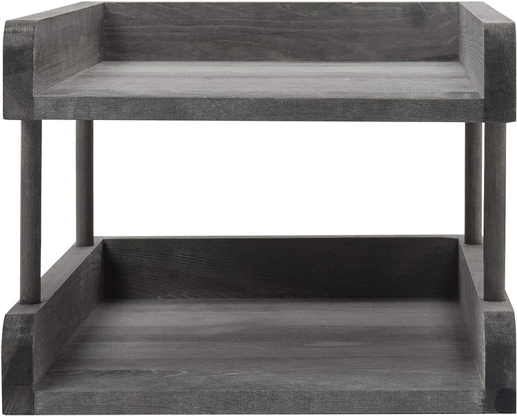 2-Tier Rustic Grey Wood Desktop Paper File Organizer Tray and Office D ...