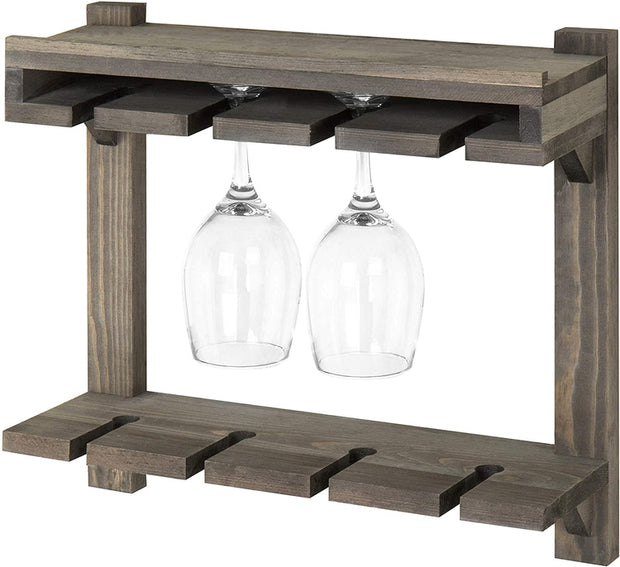 Gray Wood 2-Tier Wall-Mounted Wine Glass Storage Rack – MyGift