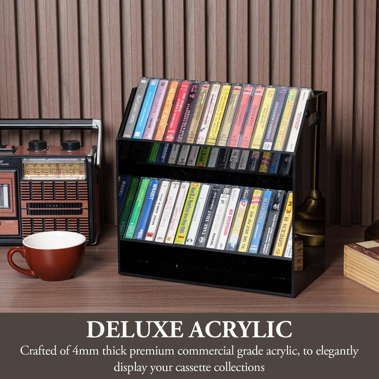 Black Acrylic Compact Cassette Holder with Cutout Carrying Handles, Re ...