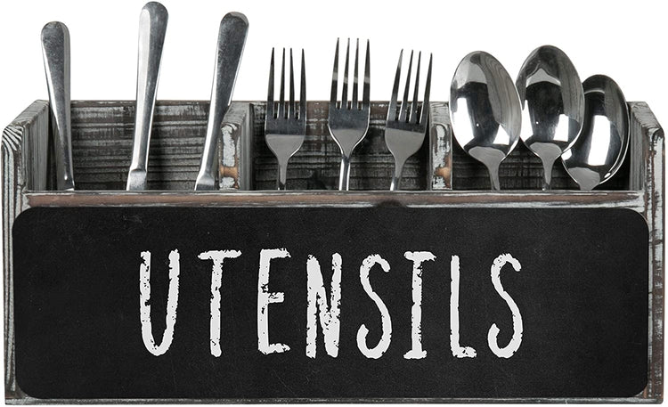 3 Compartment Wood Flatware Caddy with Chalkboard Label – MyGift