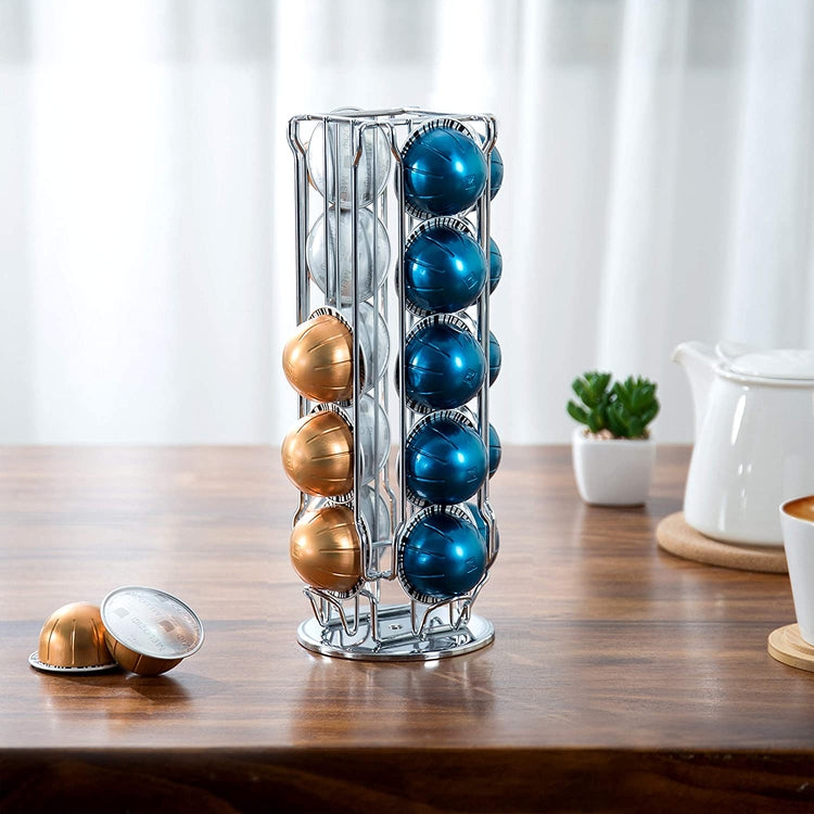 Chrome-Plated Rotating Coffee Pod Dispenser, 20 Capsule Capacity – MyGift