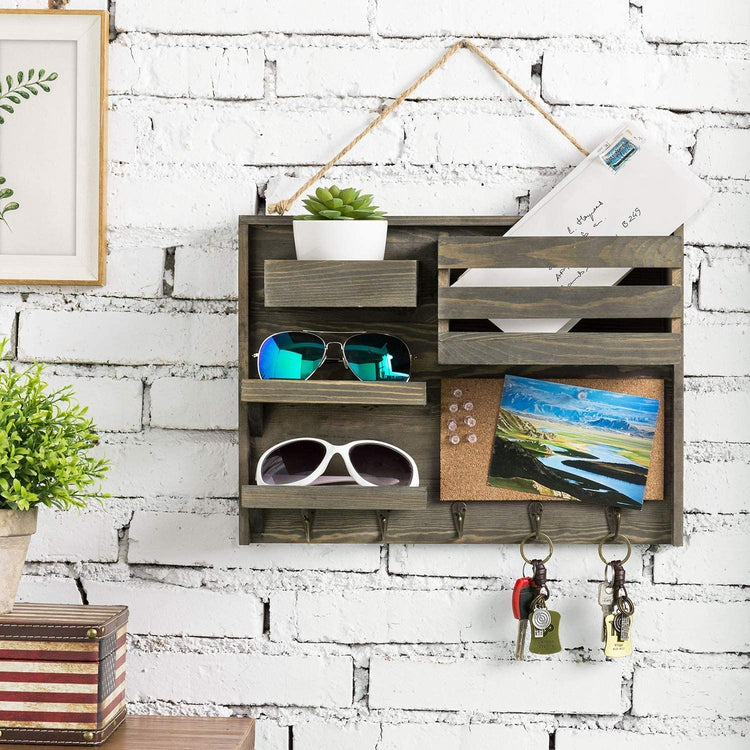 Vintage Gray Solid Wood Wall Hanging Organizer Rack – MyGift