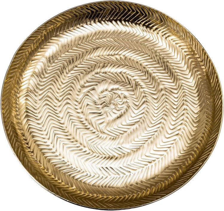 13 Inch Brass Tone Metal Serving Tray, Decorative Centerpiece Platter ...