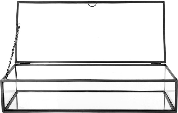 Vintage Style Black Metal, Clear Glass & Mirrored Shadow Box w/ Lid ...
