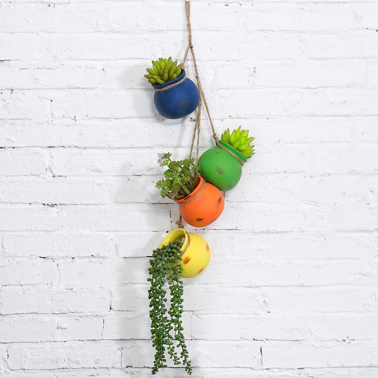 Bunch of 4 Bright Rainbow Hanging Round Ceramic Pot Planter Set – MyGift