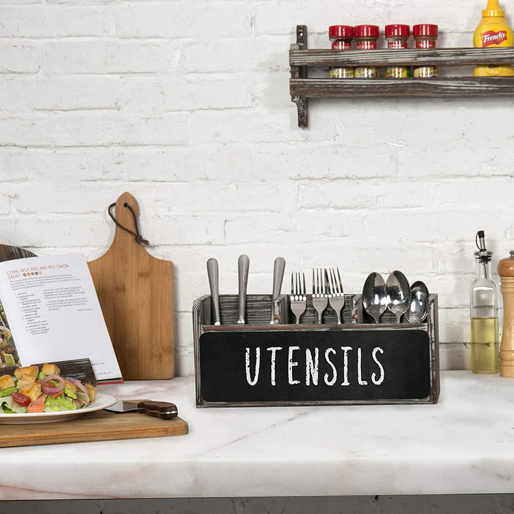 3 Compartment Wood Flatware Caddy with Chalkboard Label – MyGift