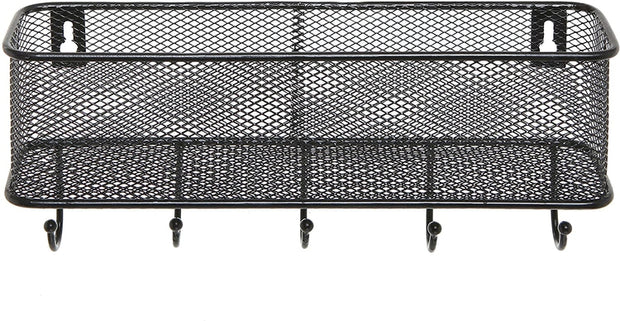 5 Key Hook Modern Black Wall Mounted with Metal Wire Mesh Mail Basket ...