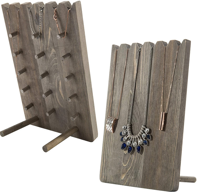 Set of 2 Barnwood Adjustable-Length Necklace Storage Rack, Jewelry Dis ...