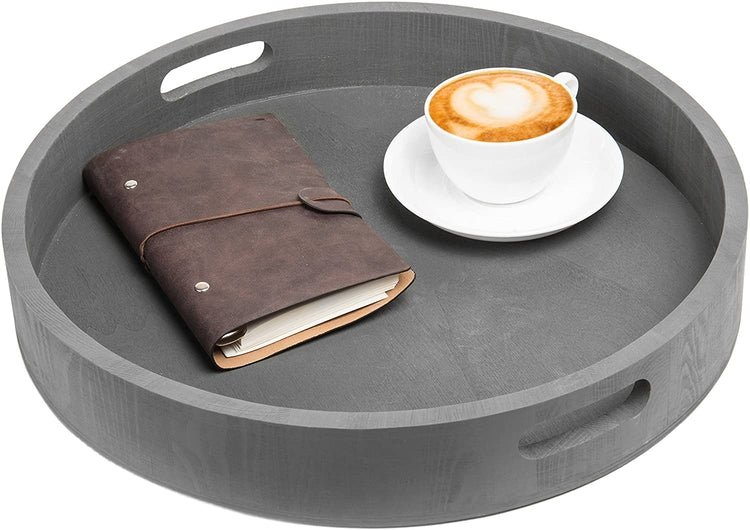 Round Nesting Charcoal Gray Wood Serving Trays, Set of 2 – MyGift