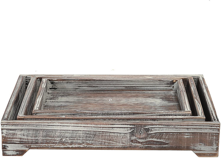 Whitewash Brown Wood Nesting Serving Display Trays, 3 Piece Set – MyGift