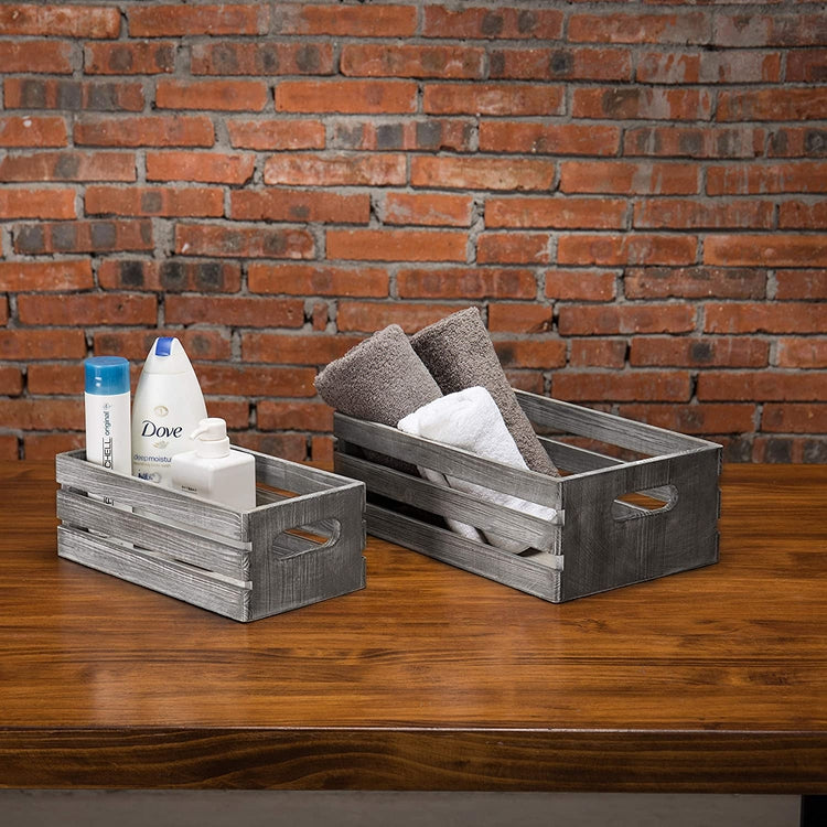 Light Gray Wood Nesting , Storage Crate Boxes with Handles, Set of 2 ...