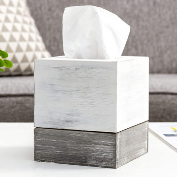Vintage White & Distressed Gray Wooden Tissue Box Cover with Slide-Out ...
