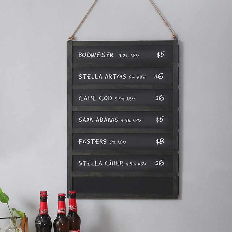 24-Inch Wall-Mounted Wood, 7 Slot Chalkboard Menu Sign with Removable ...