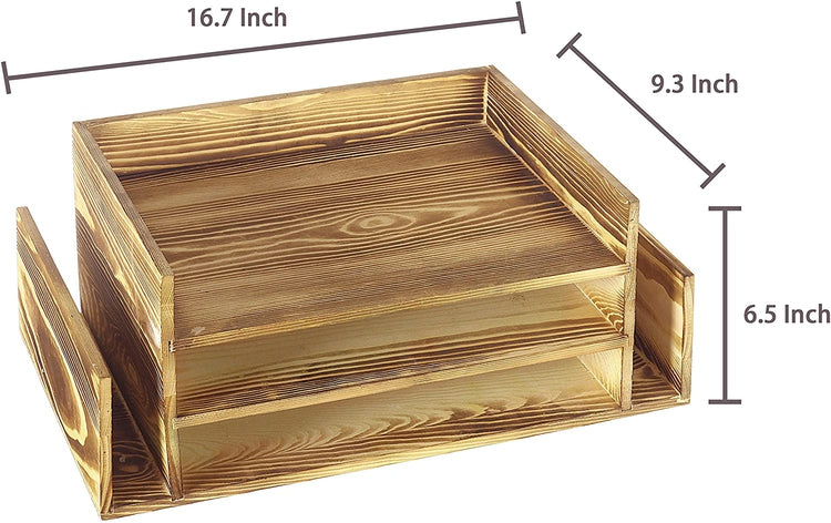 3 Tier Rustic Wood Desktop File Document Tray & Office Mail Storage Or ...