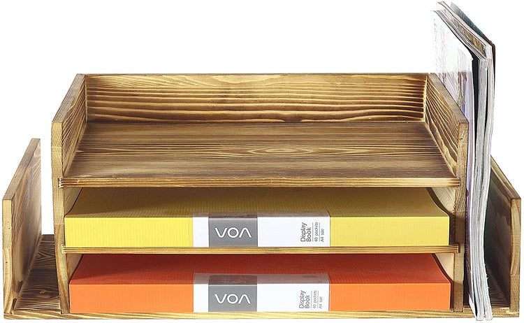 3 Tier Rustic Wood Desktop File Document Tray & Office Mail Storage Or ...