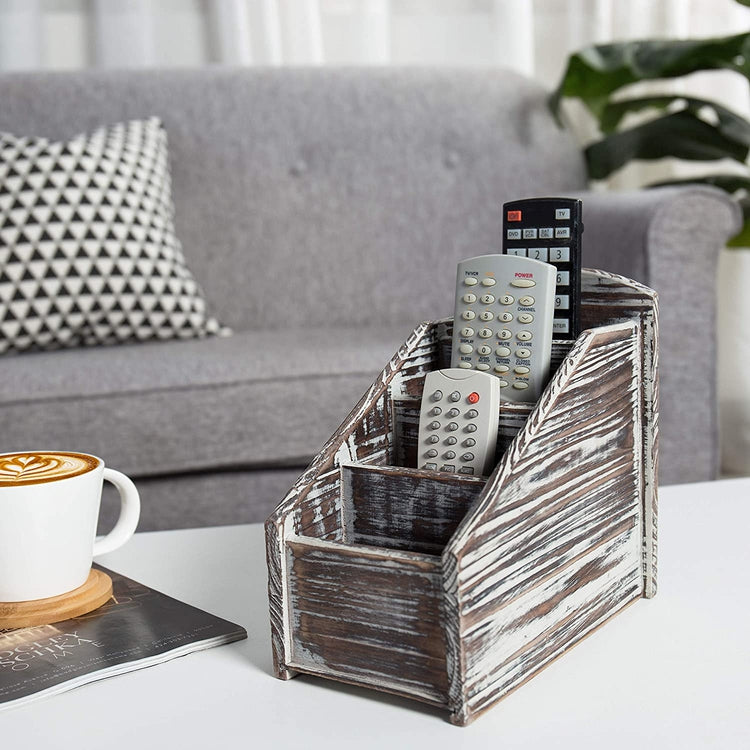 4-Slot Torched Wood Remote Control Storage Caddy – MyGift