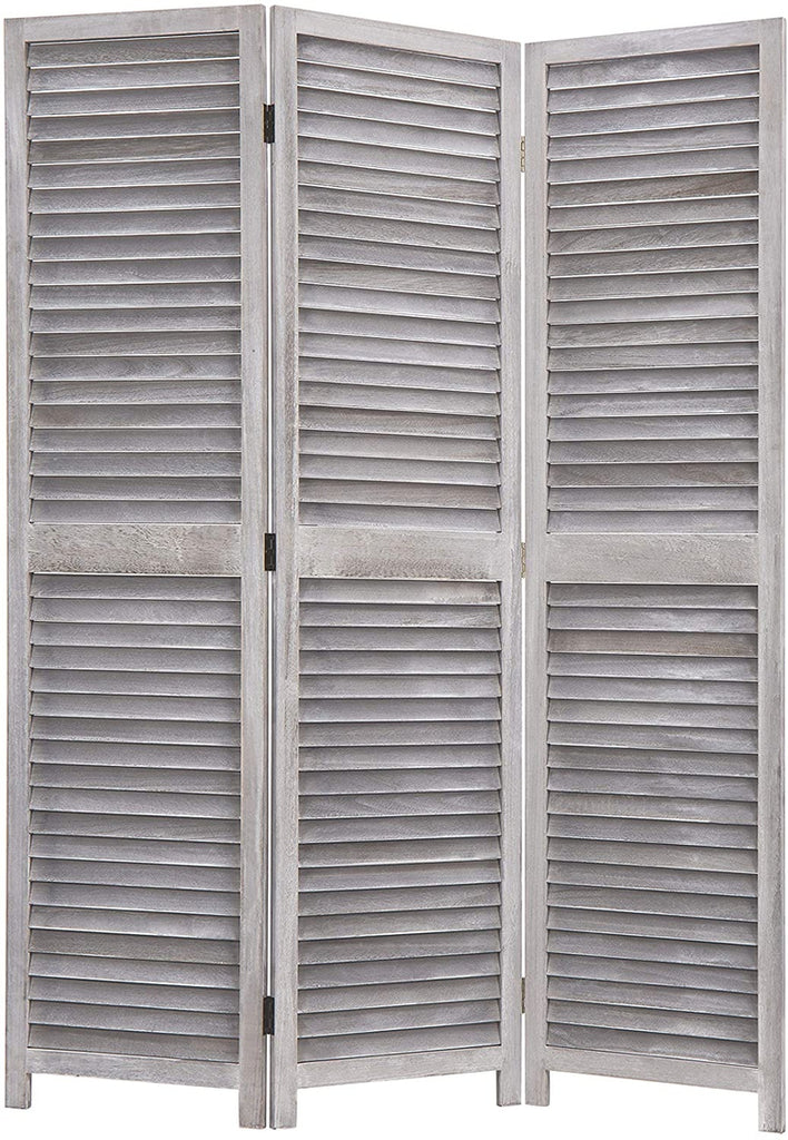 Distressed Gray Wood Louvered Room Divider w/ 3-Panels – MyGift