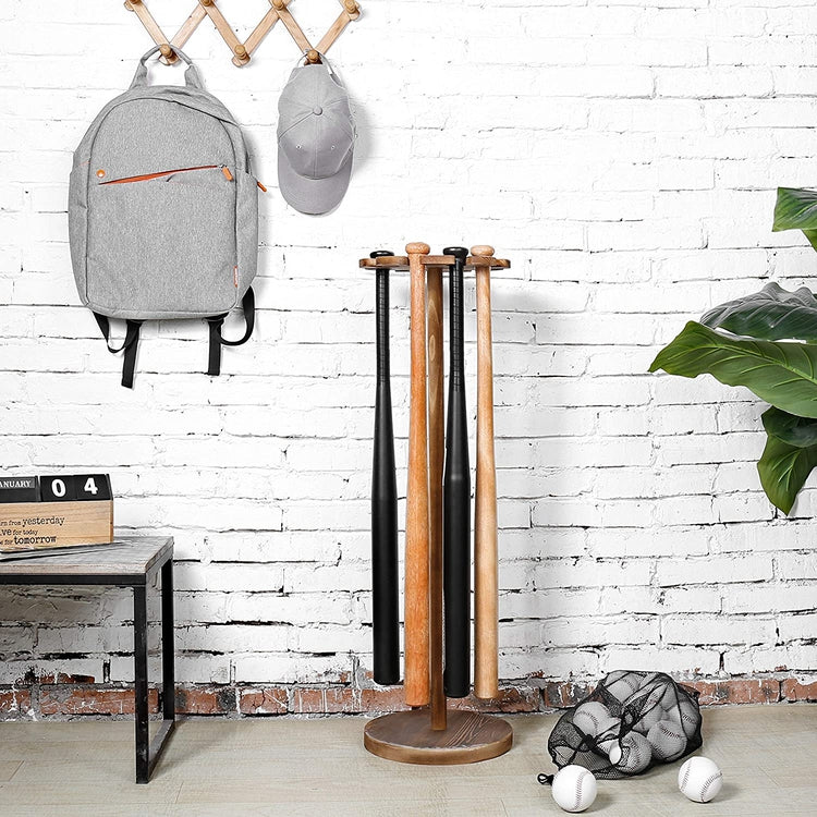 Rustic Wood Freestanding Baseball Bat Storage Display Rack, Holds 9 Ba ...