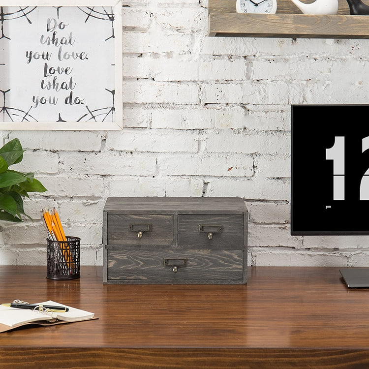Rustic Gray Wooden 3-Drawer Desktop Organizer – MyGift