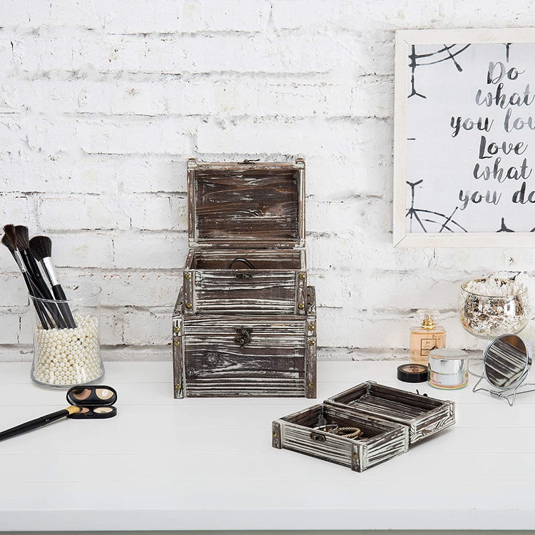 Rustic Torched Wood Nesting Storage Chests with Latches, Set of 3 – MyGift