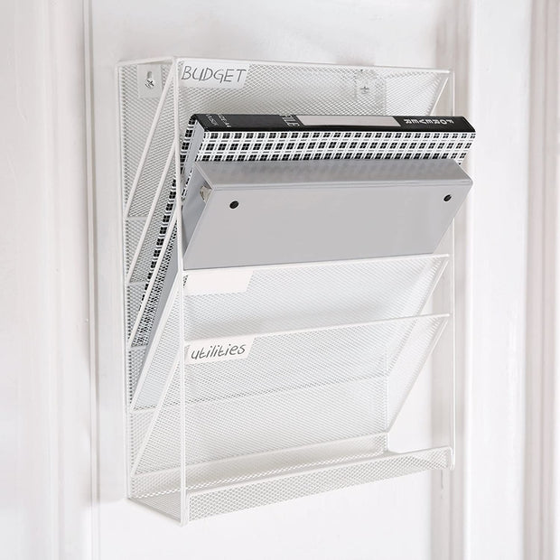 White, Wall-Mounted Magazine Rack, 5 Slot Hanging Document Filing Syst ...