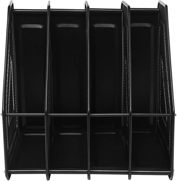 4 Compartment, Black Metal Mesh Document and File Organizer Rack, Heav ...