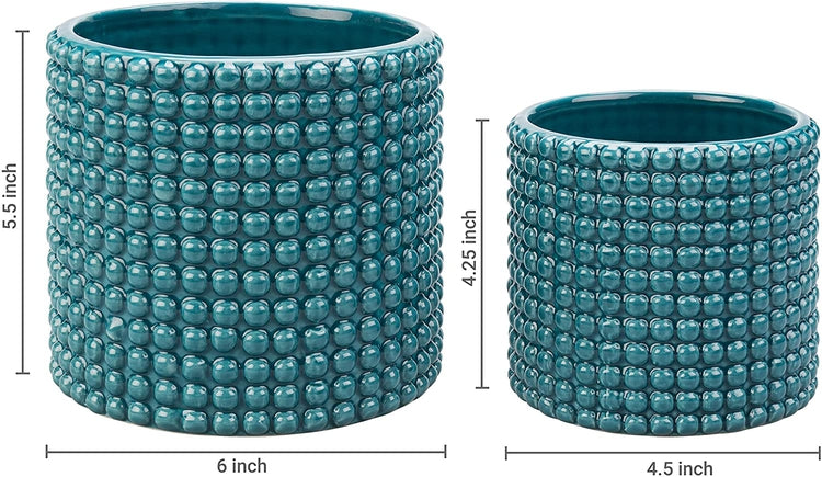 Dark Turquoise Ceramic Hobnail Textured Flower Planter Pots, Set of 2 ...