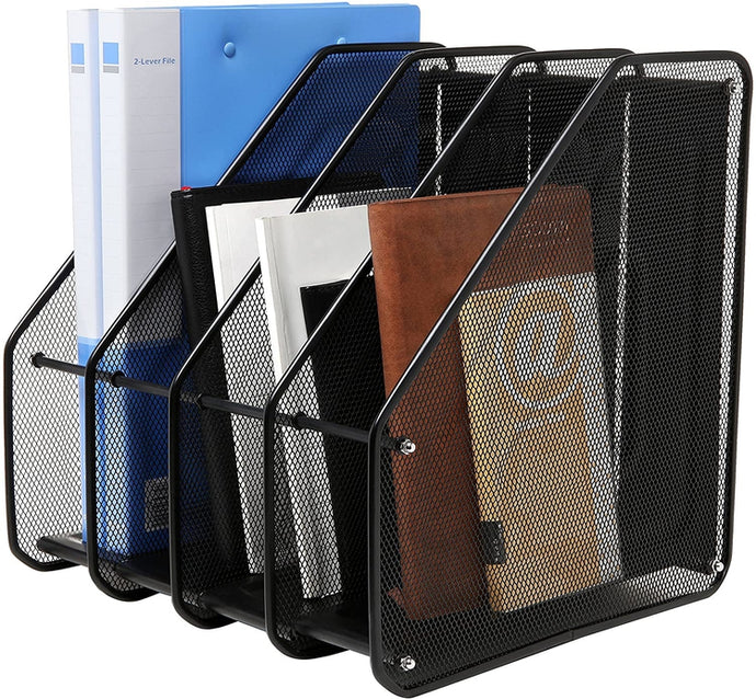 4 Compartment, Black Metal Mesh Document and File Organizer Rack, Heav ...