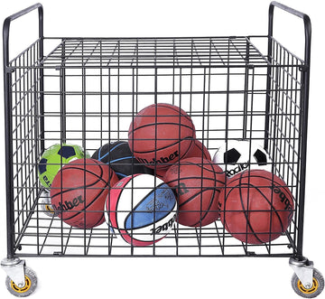 Black Metal Rolling Multi Sports Ball Storage Hopper & Basketball, Foo ...